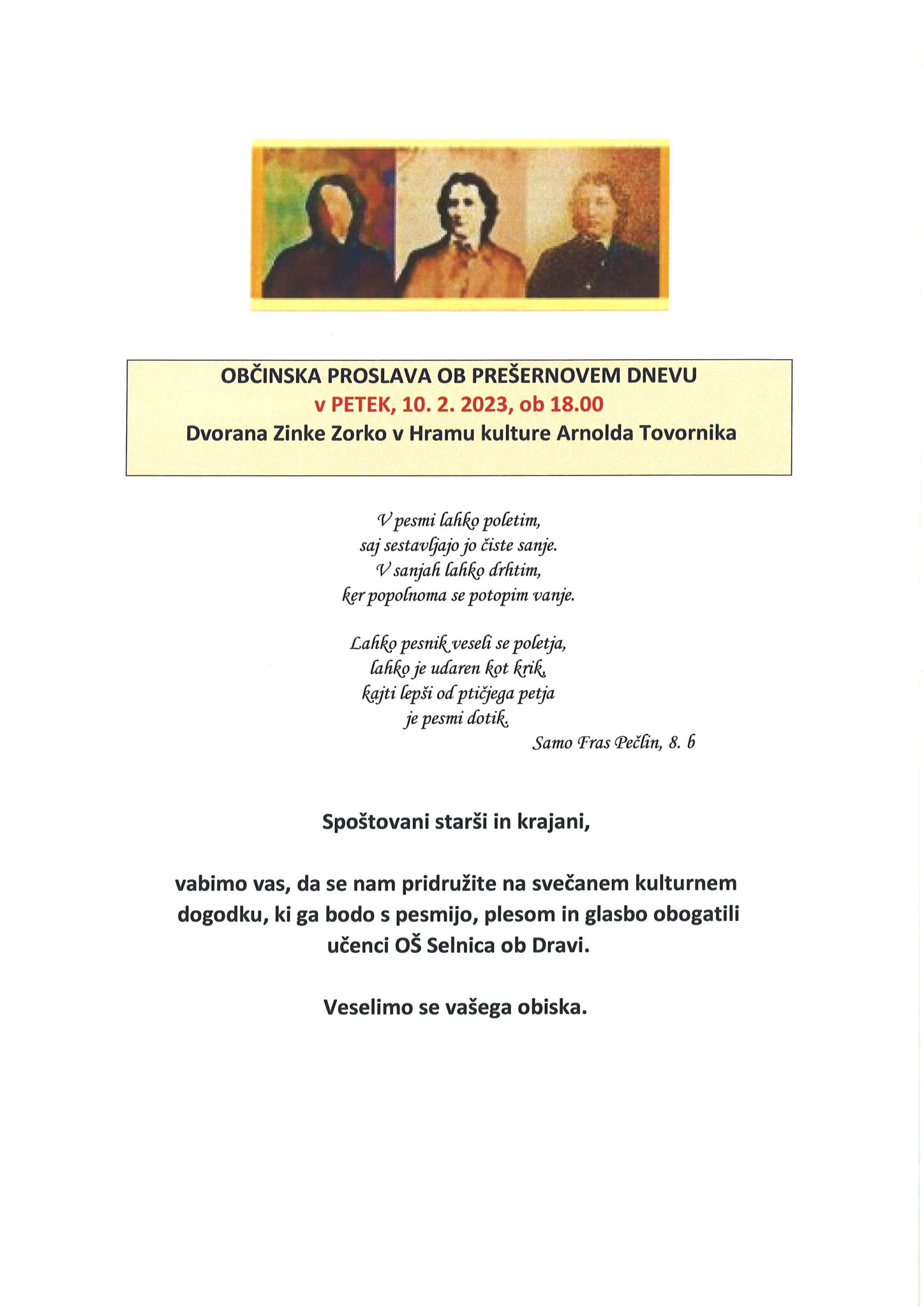 Proslava ob kulturnem prazniku – 10. februar 2023, ob 18. uri | Občina ...